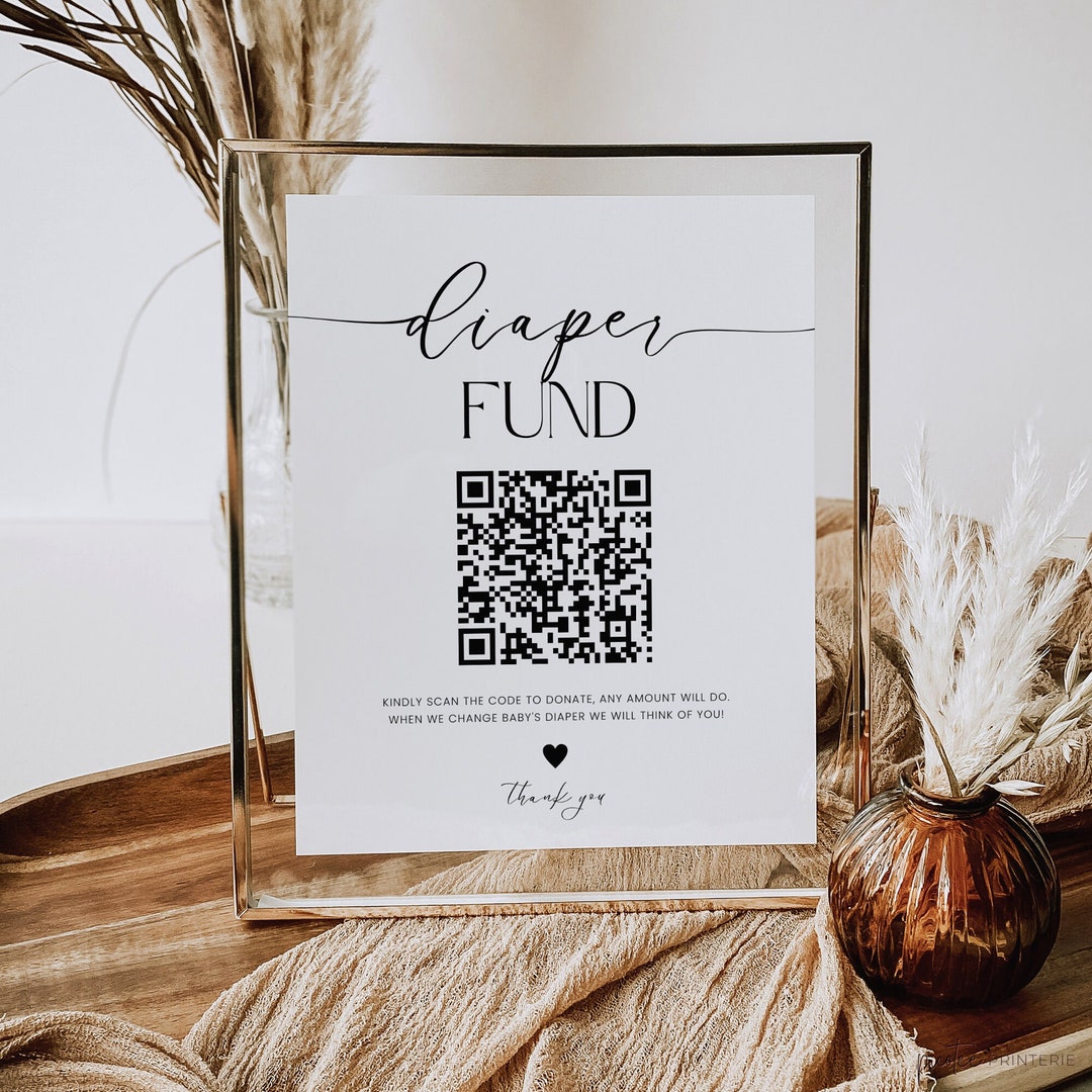 Baby Shower QR Code Diaper Fund Sign, Diaper Fund QR Code Sign, Baby ...
