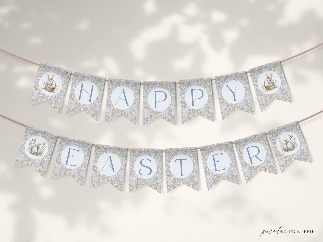 Floral Happy Easter Bunting Printable Template, DIY Easter Banner ...