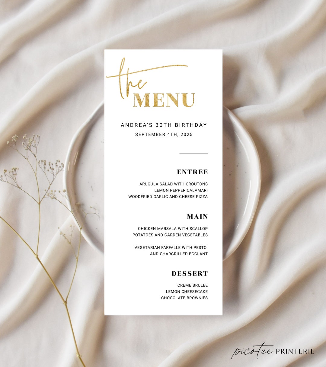 Minimalist Dinner Menu Printable Template, Modern Editable Birthday ...