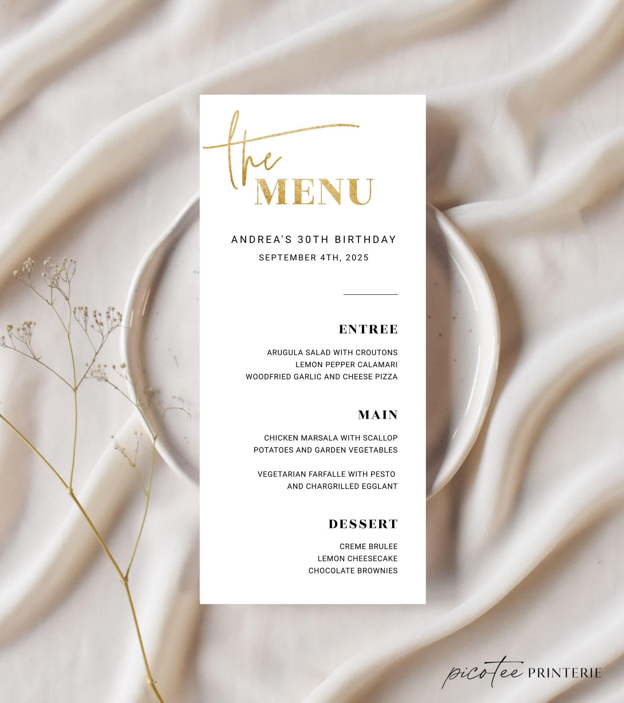 Minimalist Dinner Menu Printable Template, Modern Editable Birthday ...