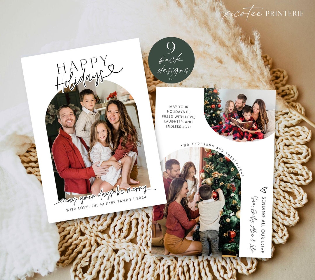 Modern Arch Happy Holidays Card Photo Template, Family Christmas Photo ...