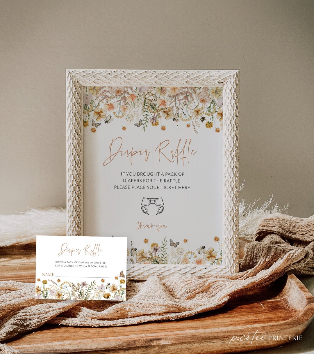 Wildflower Diaper Raffle Sign and Ticket Printable, Floral Baby Shower ...