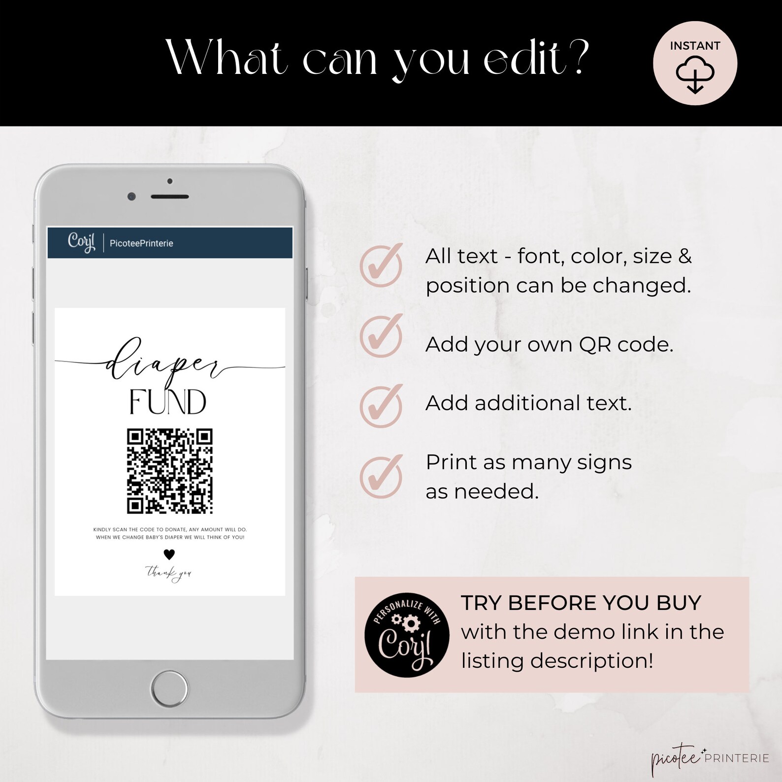 Baby Shower QR Code Diaper Fund Sign, Diaper Fund QR Code Sign, Baby ...