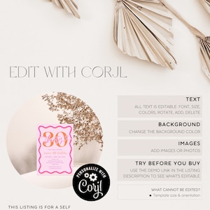 Pink Wavy Border 30th Birthday Invitation Women, Scalloped 30th Party ...