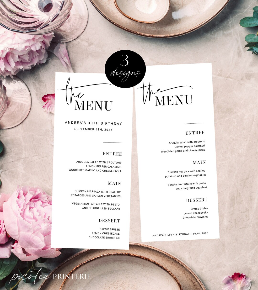 Minimalist Menu Card Printable, Modern Editable Dinner Party Menu Card ...