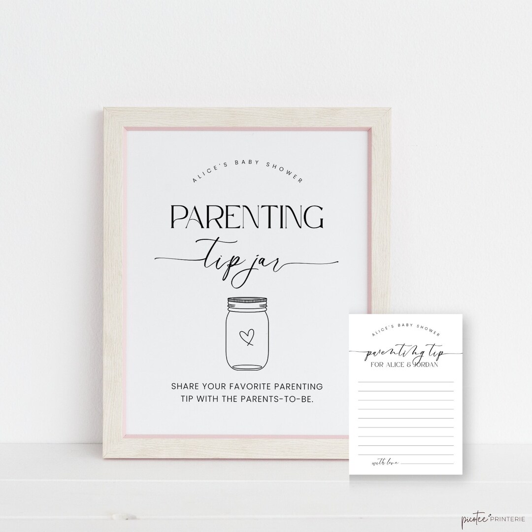 Parenting Tip Jar Sign, Minimalist Parenting Tips for Baby Shower ...