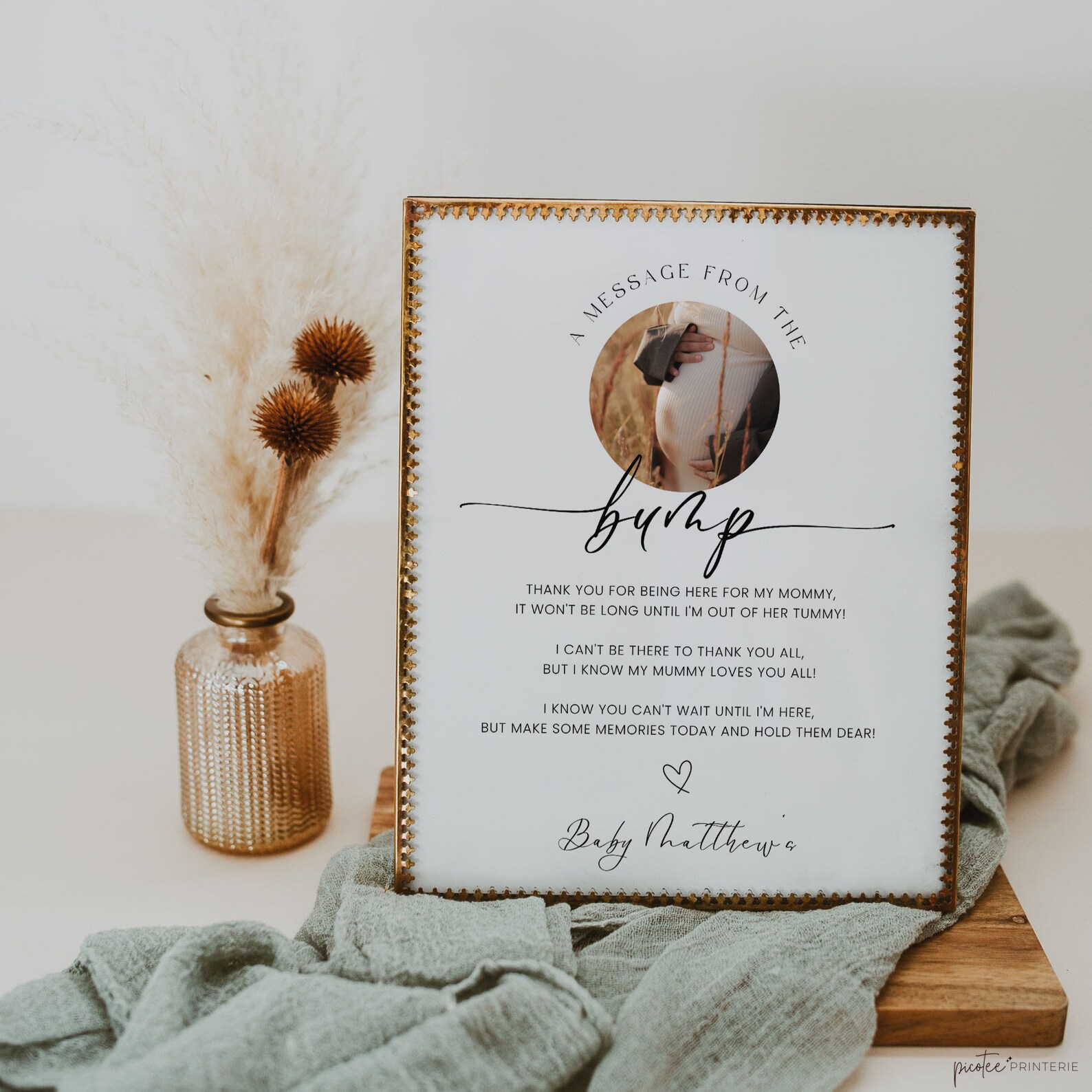 Message From the Bump Sign, Minimal Baby Shower Signage, Baby Bump Sign ...
