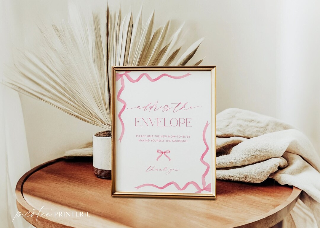 Coquette Pink Bow Address the Envelope Sign Printable, Girl Baby Shower ...