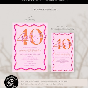 Pink Wavy Border 40th Birthday Invitation Women, Scalloped 40th Party ...