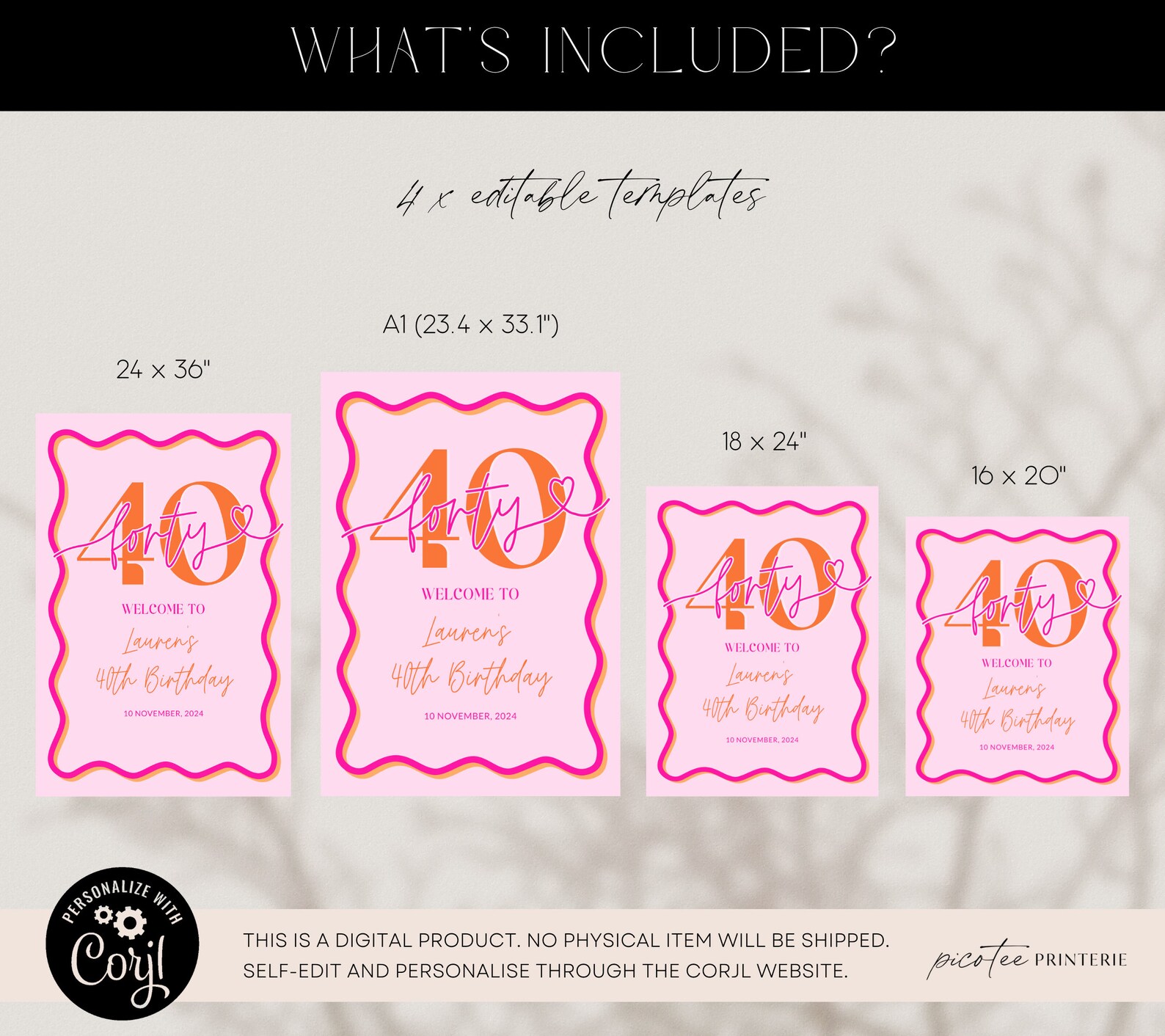 Wavy Border Welcome Sign 40th Birthday for Her, Pink Orange 40th ...