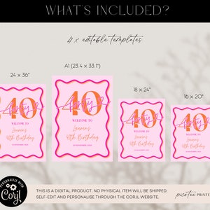 Wavy Border Welcome Sign 40th Birthday for Her, Pink Orange 40th ...