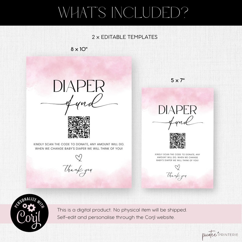 Baby Shower QR Code Diaper Fund Sign, Printable Cash Gift Sign, Venmo ...