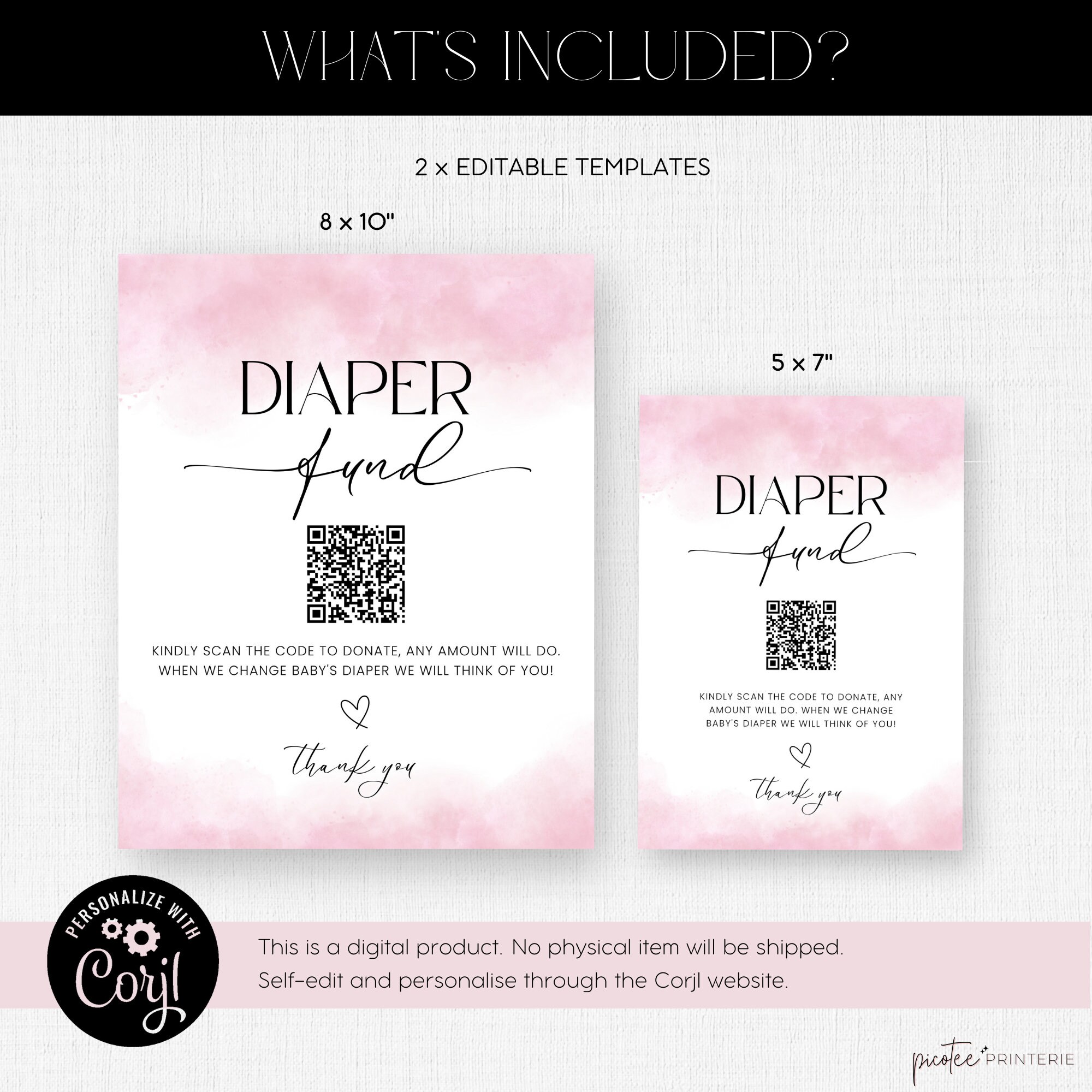 Baby Shower QR Code Diaper Fund Sign, Printable Cash Gift Sign, Venmo ...
