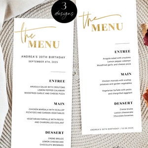 Minimalist Dinner Menu Printable Template, Modern Editable Birthday ...