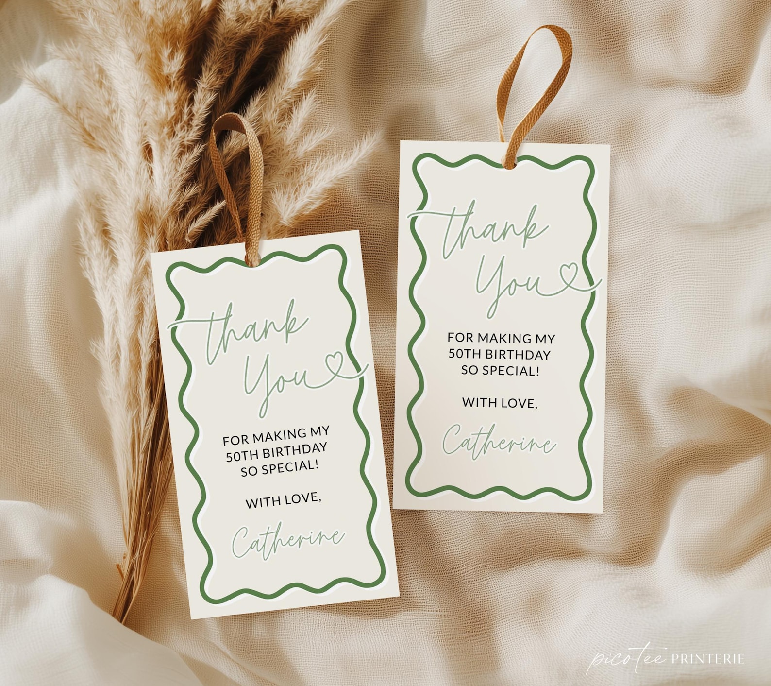 Wavy Thank You Birthday Gift Tag Printable, Green Scallop Printable ...