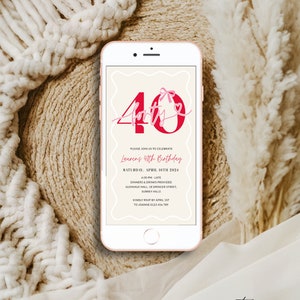 Bow Wavy Border 40th Birthday Invitation Women, Modern Scalloped 40th ...