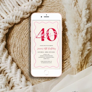 Wavy Border 40th Birthday Invitation Women, Modern Scalloped 40th Party ...