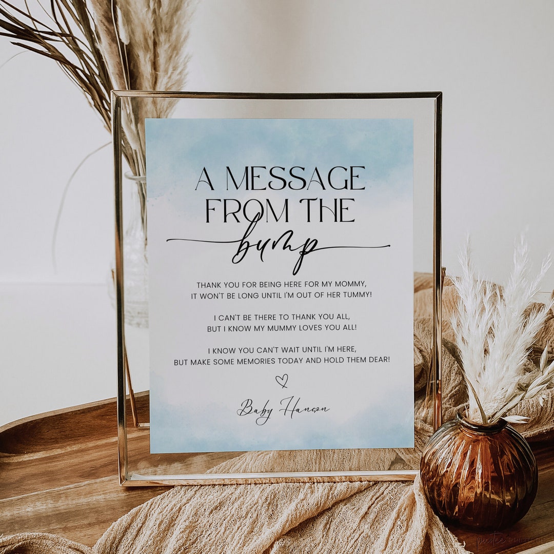 Message From the Bump Baby Shower, Baby Bump Sign, Blue Baby Shower Boy ...