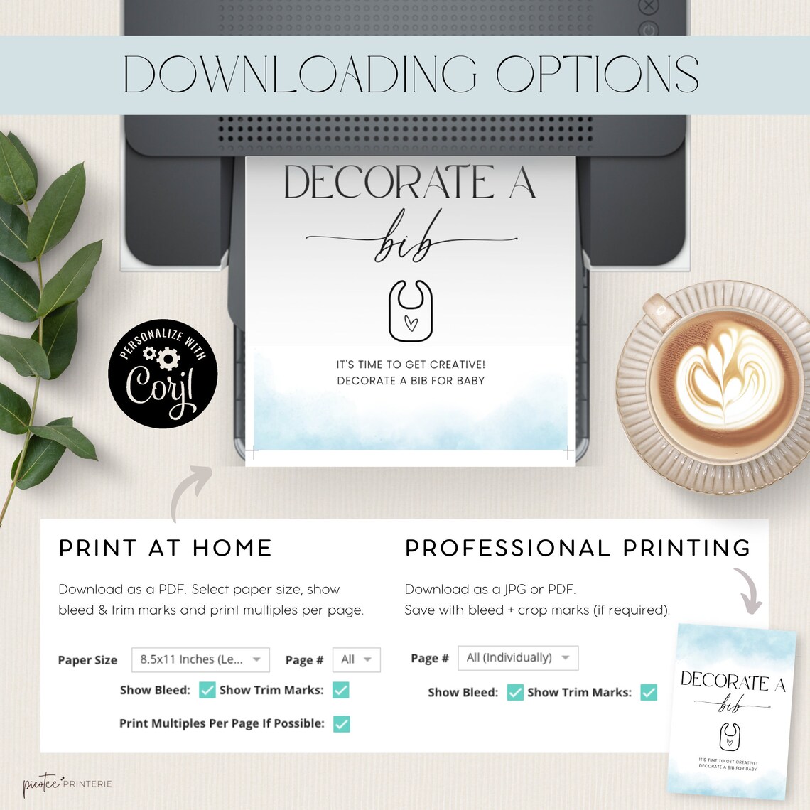 Baby Shower Decorate A Bib Sign, Printable Bib Decorating Station, Blue ...