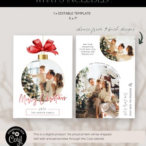 Modern Christmas Photo Card Template, Editable Bauble Merry Christmas ...