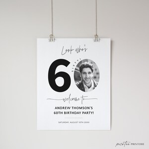 Look Who's 60 Welcome Sign With Photo, Modern Men's 60th Birthday ...
