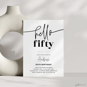 50th Birthday Party Invitation for Him, Hello Fifty Invitation Template ...