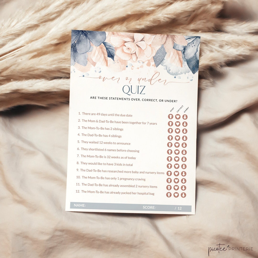 Over or Under Baby Shower Game, Gender Neutral Baby Shower Quiz, Over ...