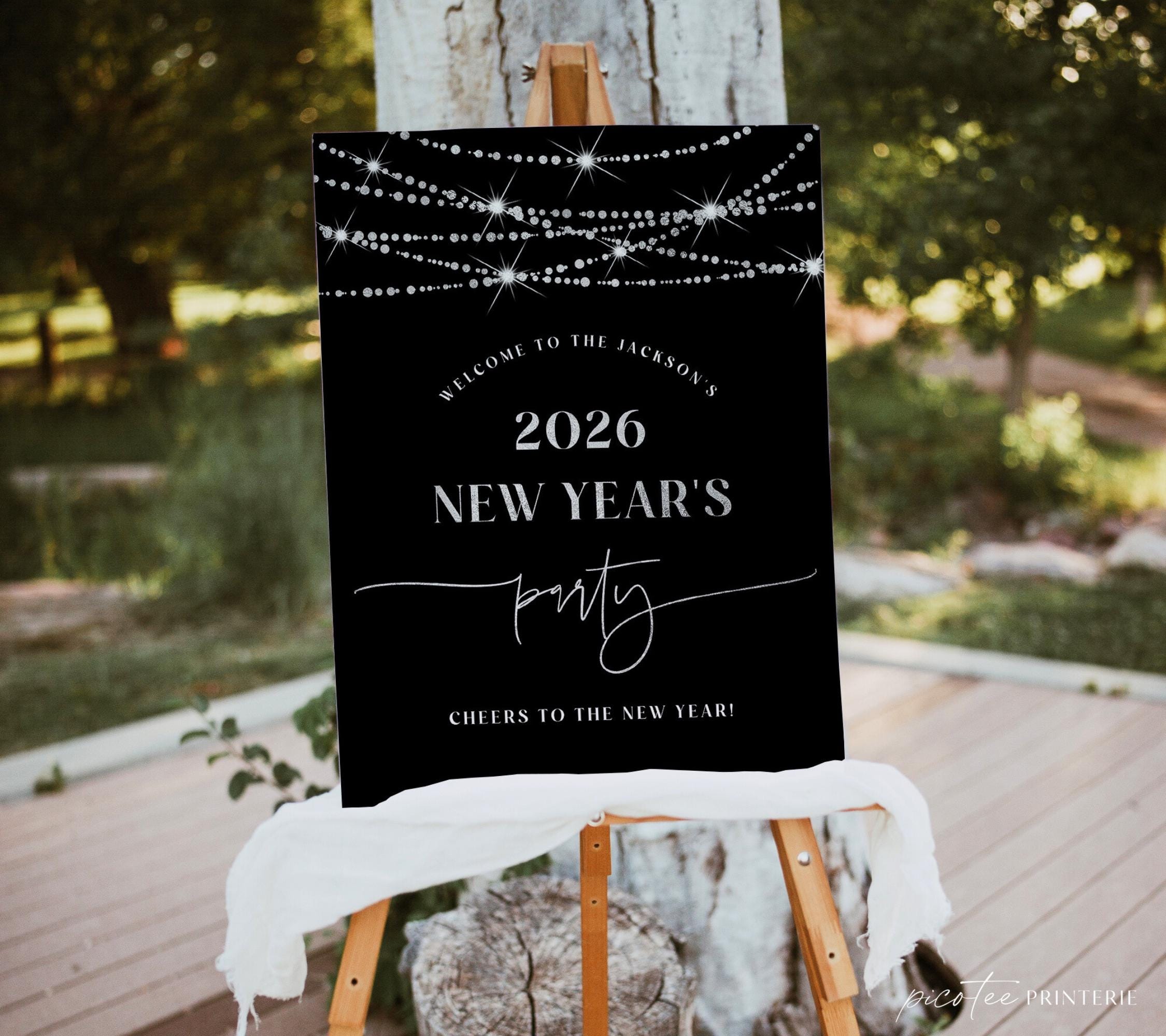 Silver New Years Eve Welcome Sign Template for 2026, NYE Party Decor ...