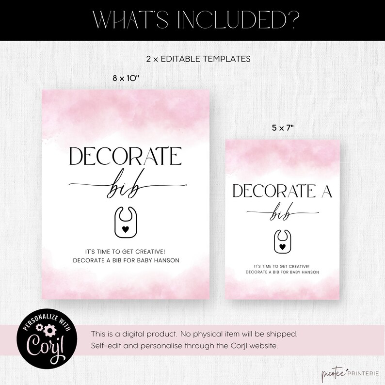 Baby Shower Decorate A Bib Sign, Bib Decorating Station, Girl Pink ...