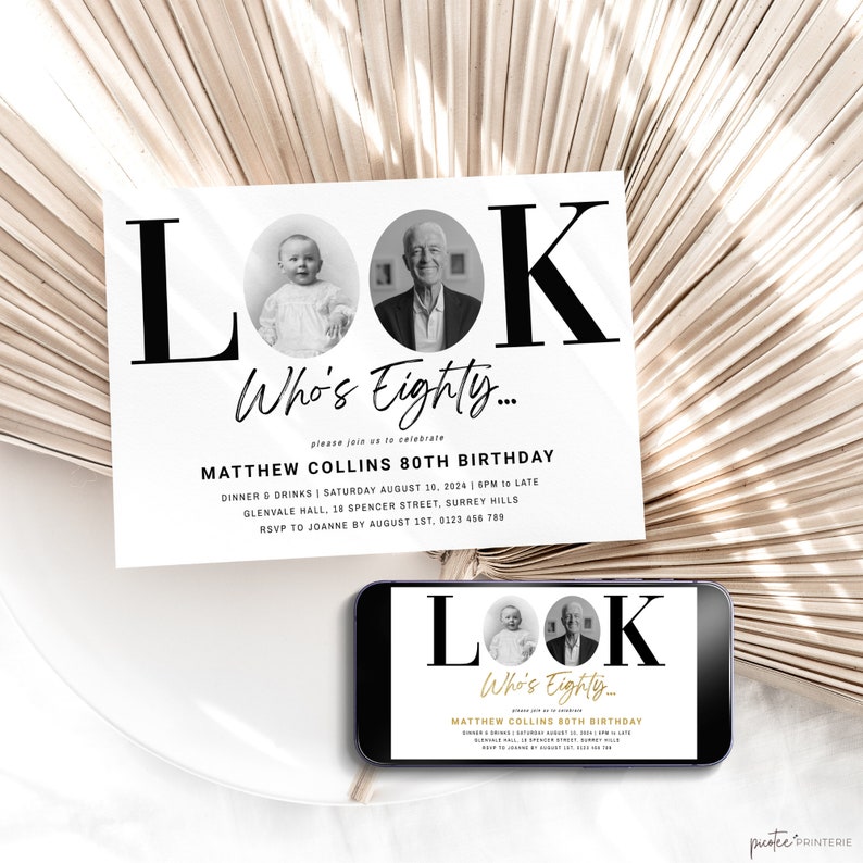 Look Who's 80 Invitation Template With Photo 80th - Etsy