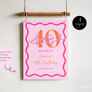Wavy Border Welcome Sign 40th Birthday for Her, Pink Orange 40th ...