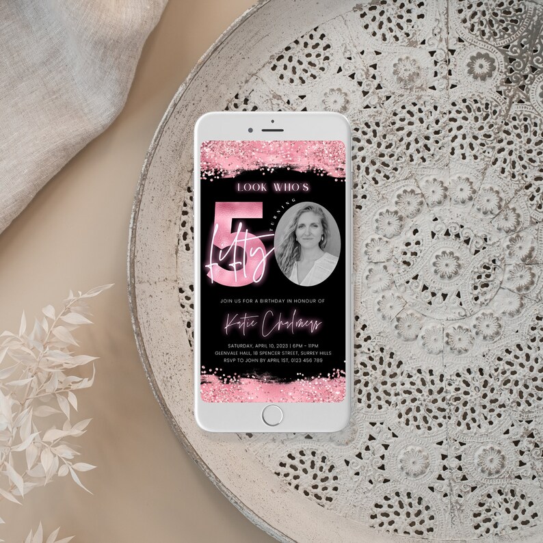 50th Birthday Evite for Her, 50 Birthday Invitation for Women Editable ...