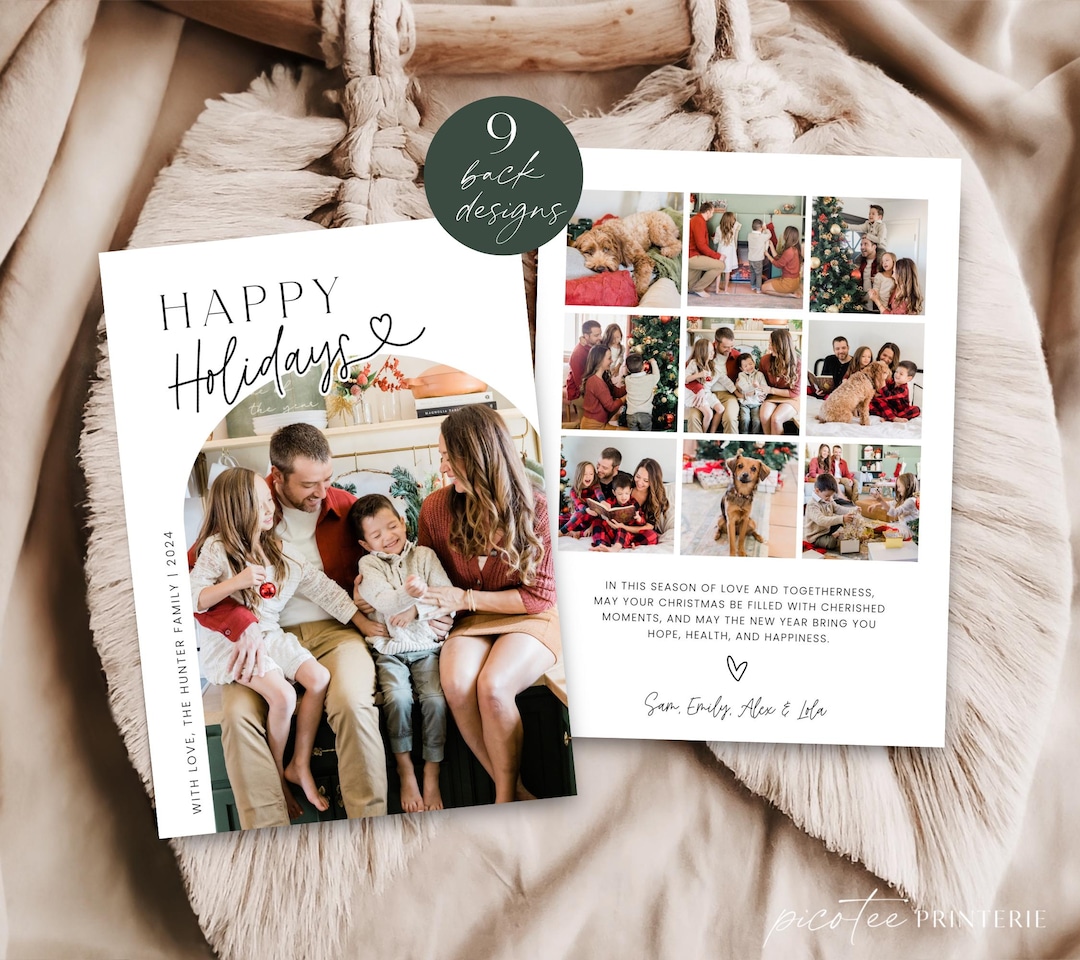 Editable Happy Holidays Photo Card Template, Minimalist Arch Holiday ...