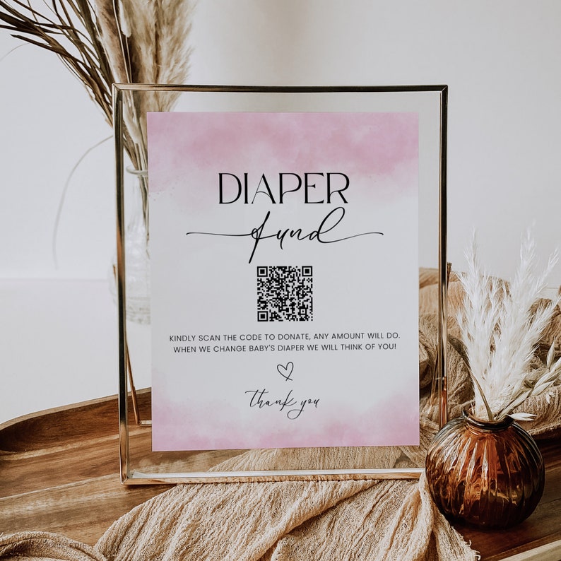 Baby Shower QR Code Diaper Fund Sign, Printable Cash Gift Sign, Venmo ...