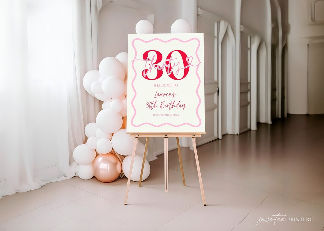 Wavy Border Welcome Sign 30th Birthday Women, Pink Scalloped 30th ...