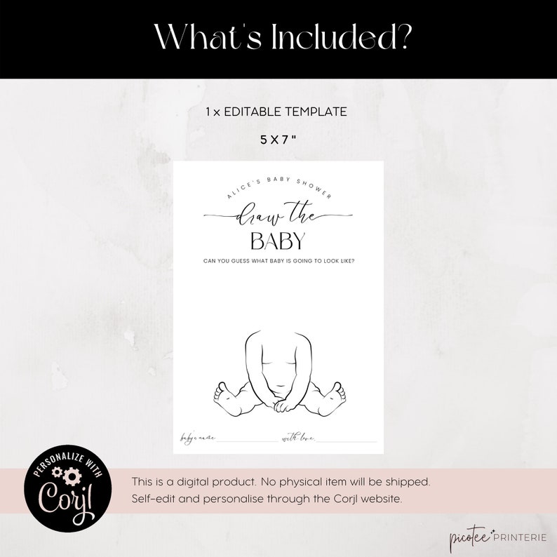 Draw Baby Shower Game, Draw the Baby Game, Modern Minimalist Baby ...