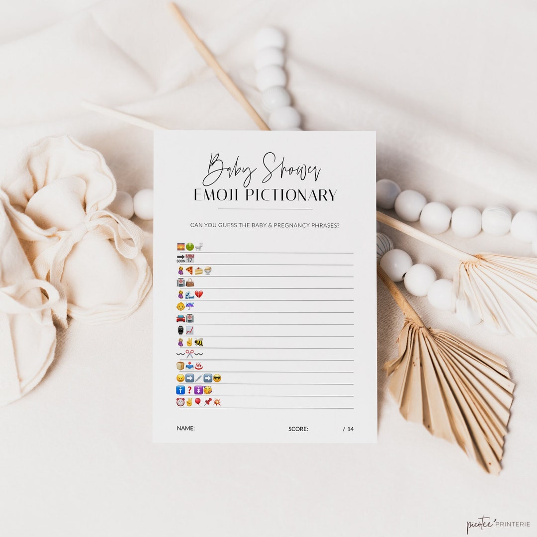 Baby Shower Emoji Game With Answer Key, Emoji Pictionary Game Cards ...