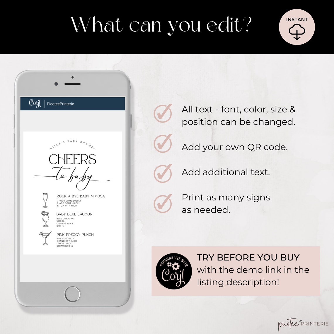 Drinks Menu Sign for Baby Shower, Minimalist Baby Shower Drinks Menu ...