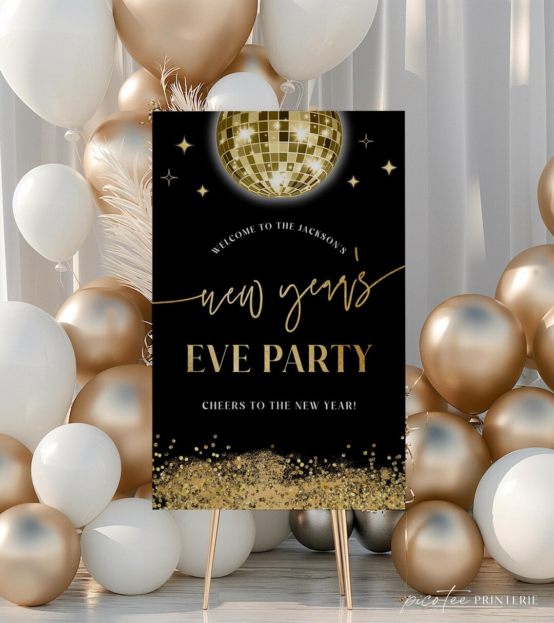 Gold New Years Eve Welcome Sign Template, 2026 NYE Party Decor ...