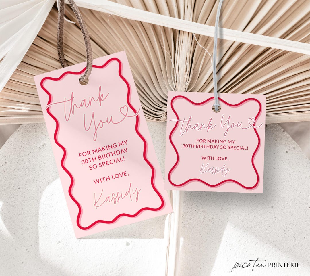Wavy Thank You Birthday Gift Tag Printable, Coral Scallop Printable ...