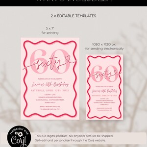 Pink Coral Wavy 60th Birthday Invitation Women, Scalloped 60th Party ...