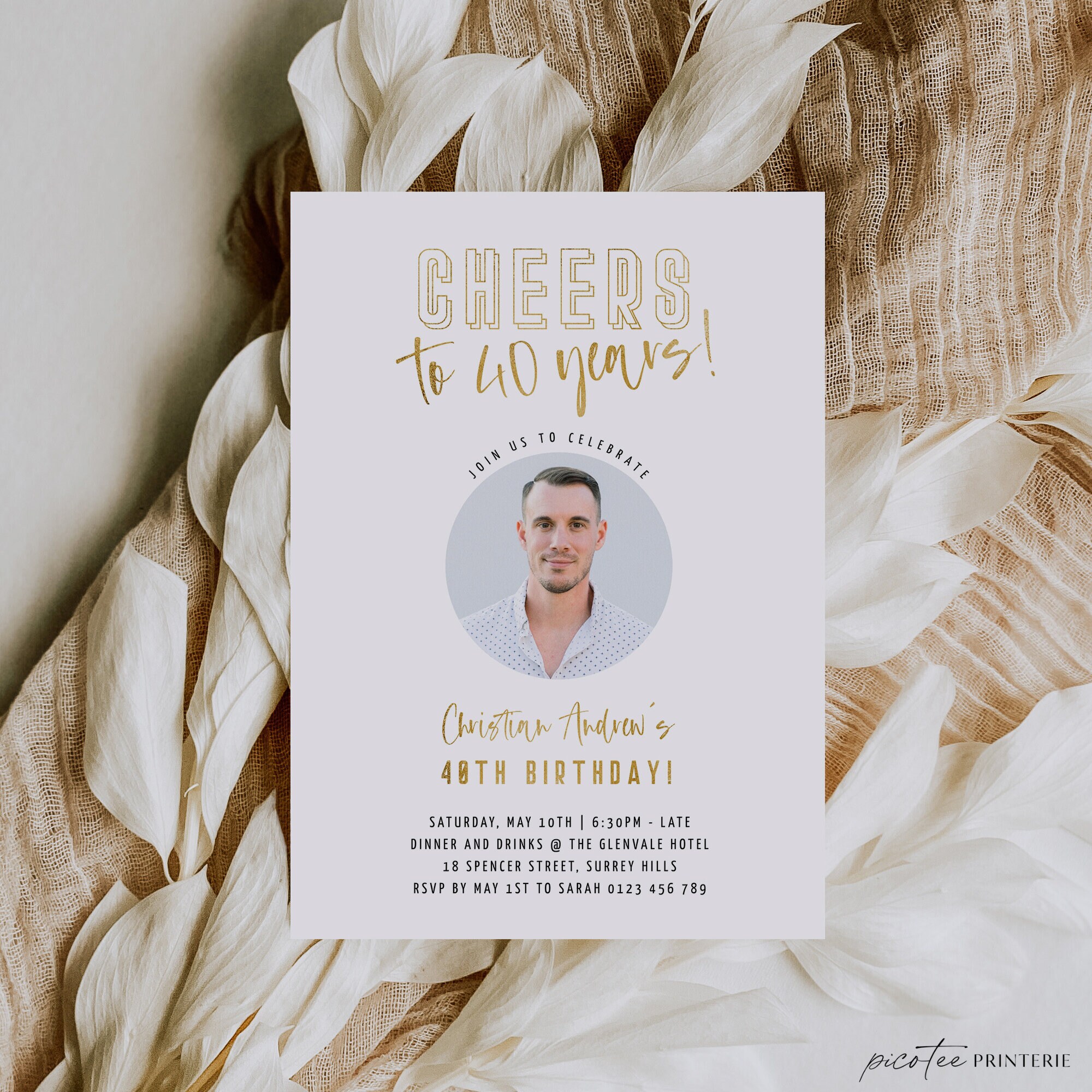 Cheers to 40 Years Invitation Printable, Mens 40th Birthday Invite With ...