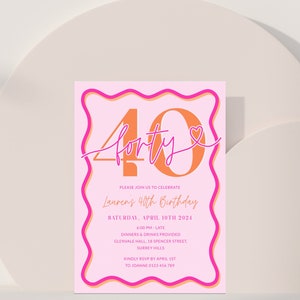 Pink Wavy Border 40th Birthday Invitation Women, Scalloped 40th Party ...