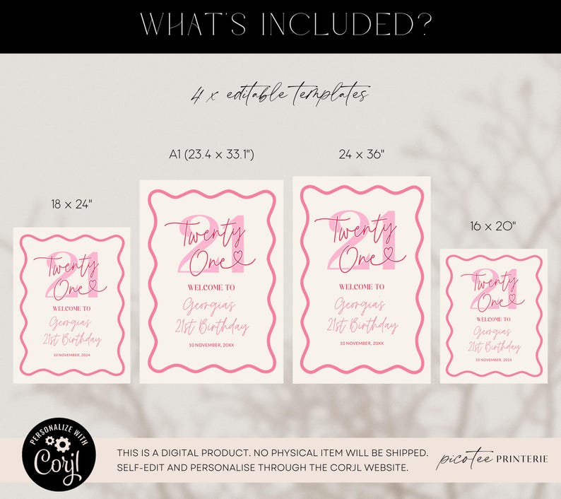 Pink Wavy Welcome Sign 21st Birthday Template Girl, Modern Scallop ...