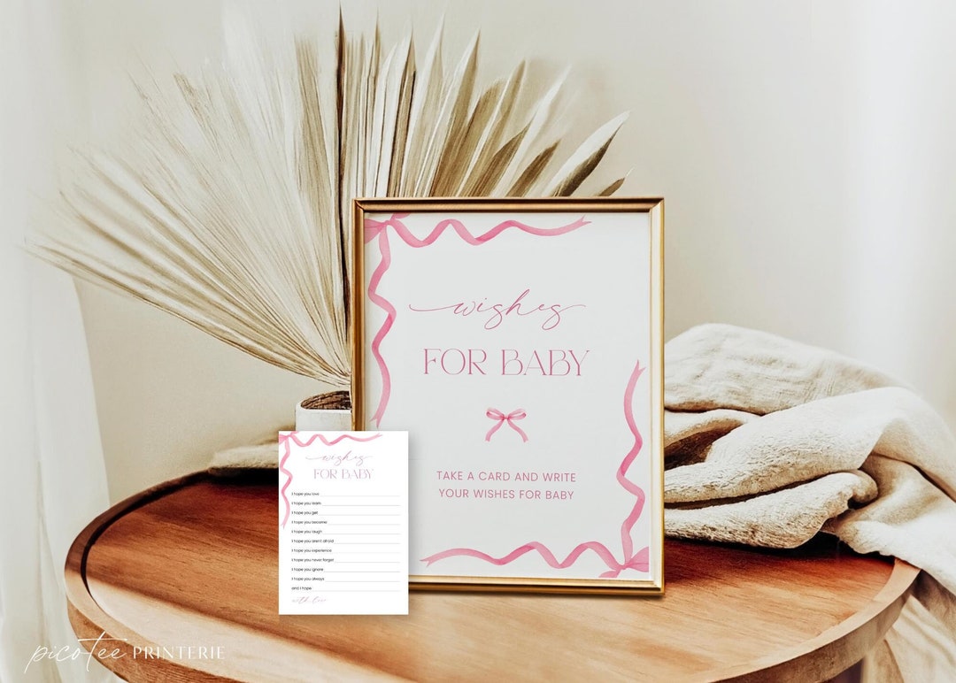 Pink Bow Wishes for Baby Shower Game, Coquette Well Wishes Baby Card ...