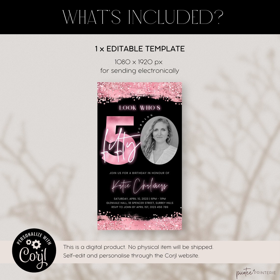 50th Birthday Evite for Her, 50 Birthday Invitation for Women Editable ...