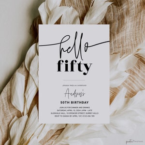 50th Birthday Party Invitation for Him, Hello Fifty Invitation Template ...
