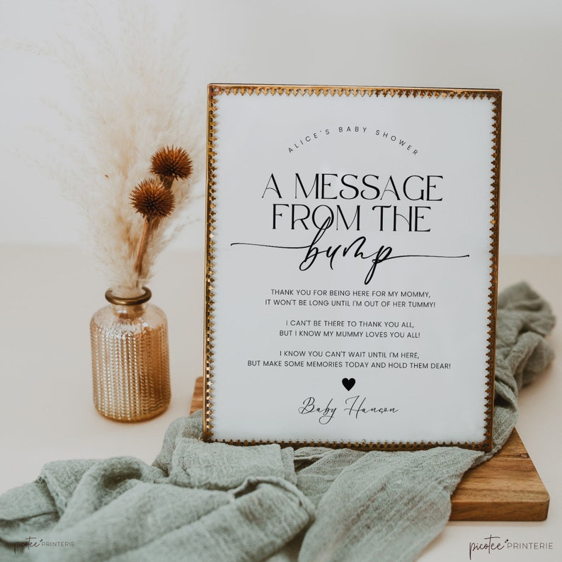 Message From the Bump Sign, Minimalist Baby Shower, Baby Bump Sign ...