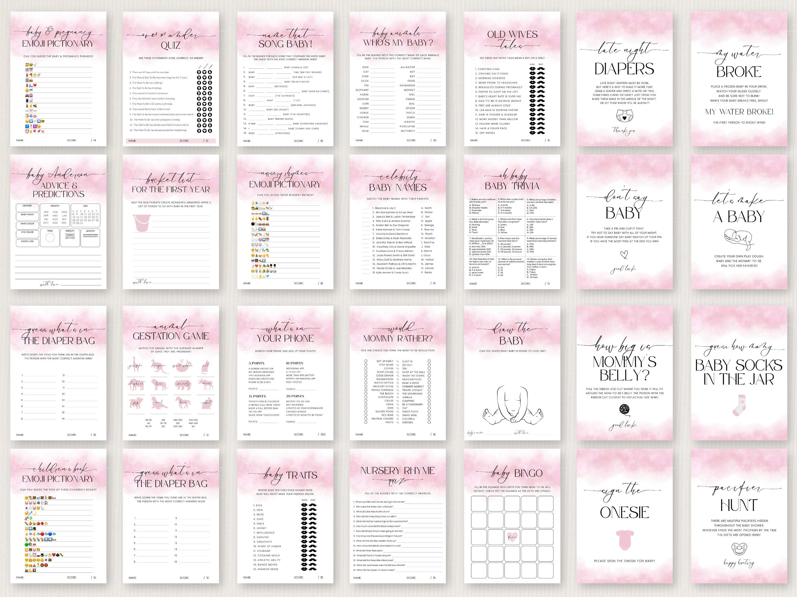 Pink Baby Shower Game Bundle Printable Baby Shower Games - Etsy Australia