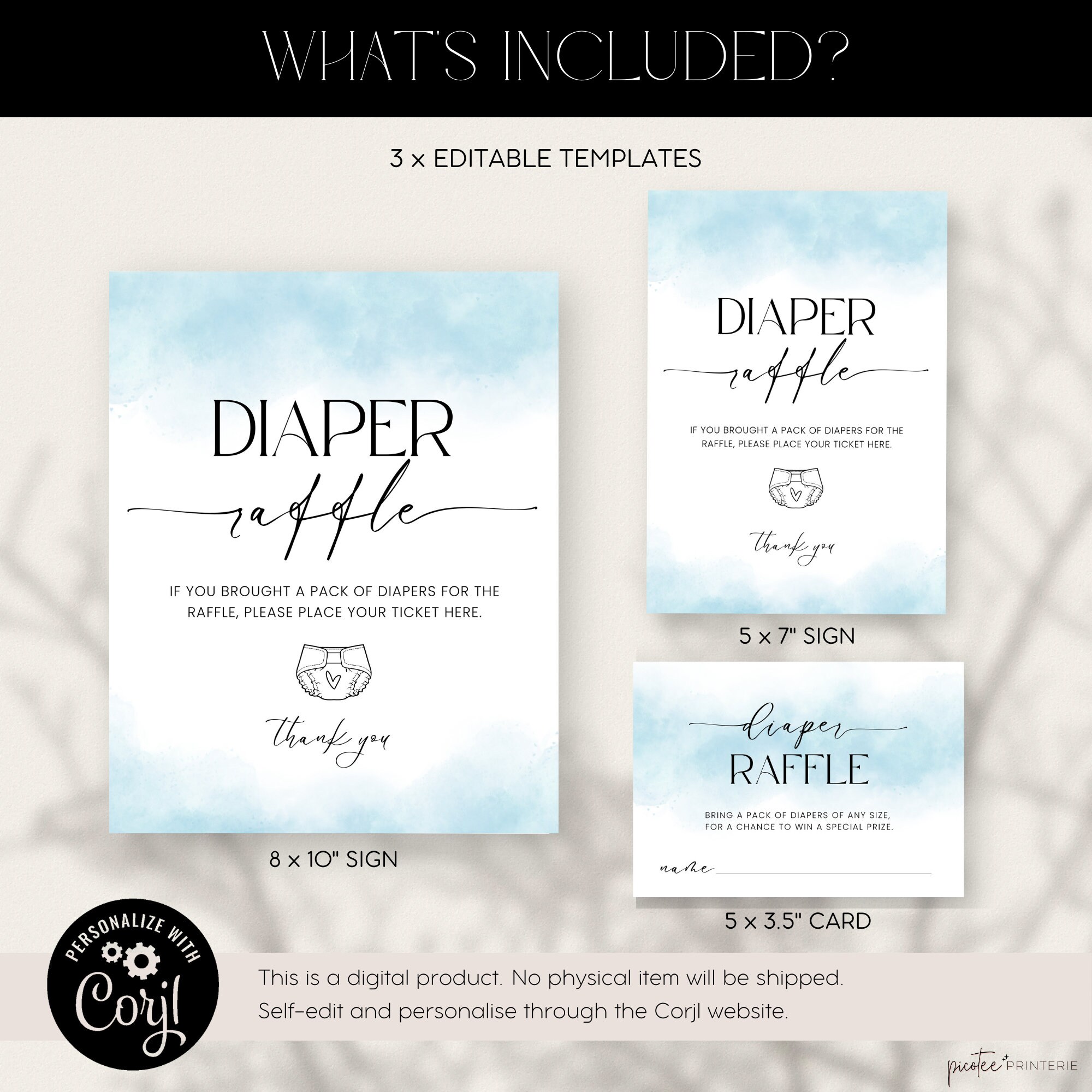 Diaper Raffle Ticket Boy, Blue Diaper Raffle Sign Template, Minimalist ...